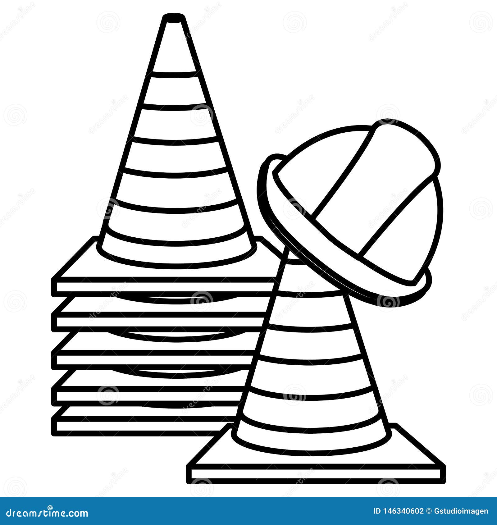 Construction Helmet with Cones Stock Illustration - Illustration of ...