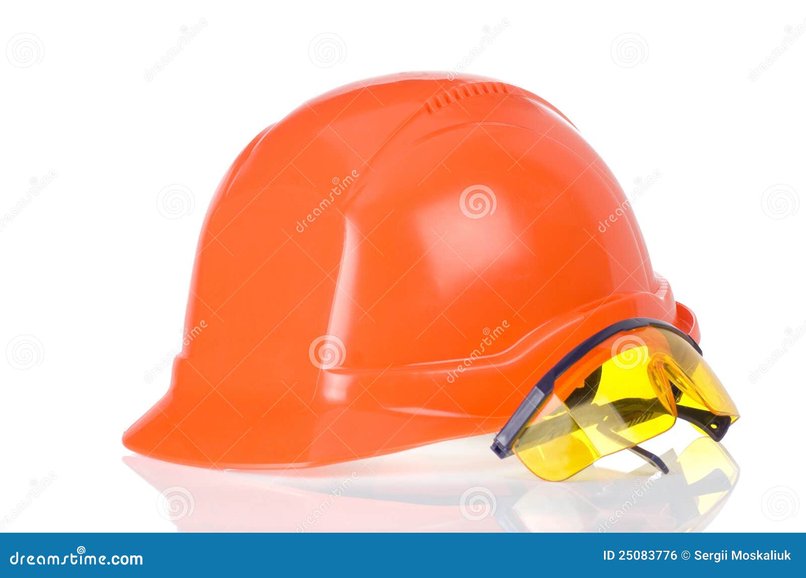 Construction Helmet and Glass Tool on White Stock Photo - Image of copy ...