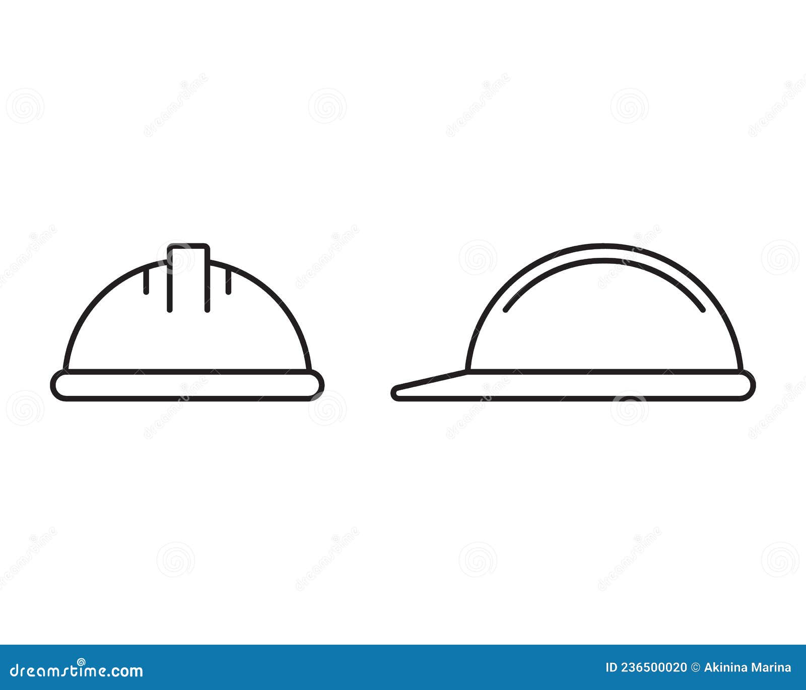 Construction Helmet Linear Icon. Front and Side Views Stock Vector ...