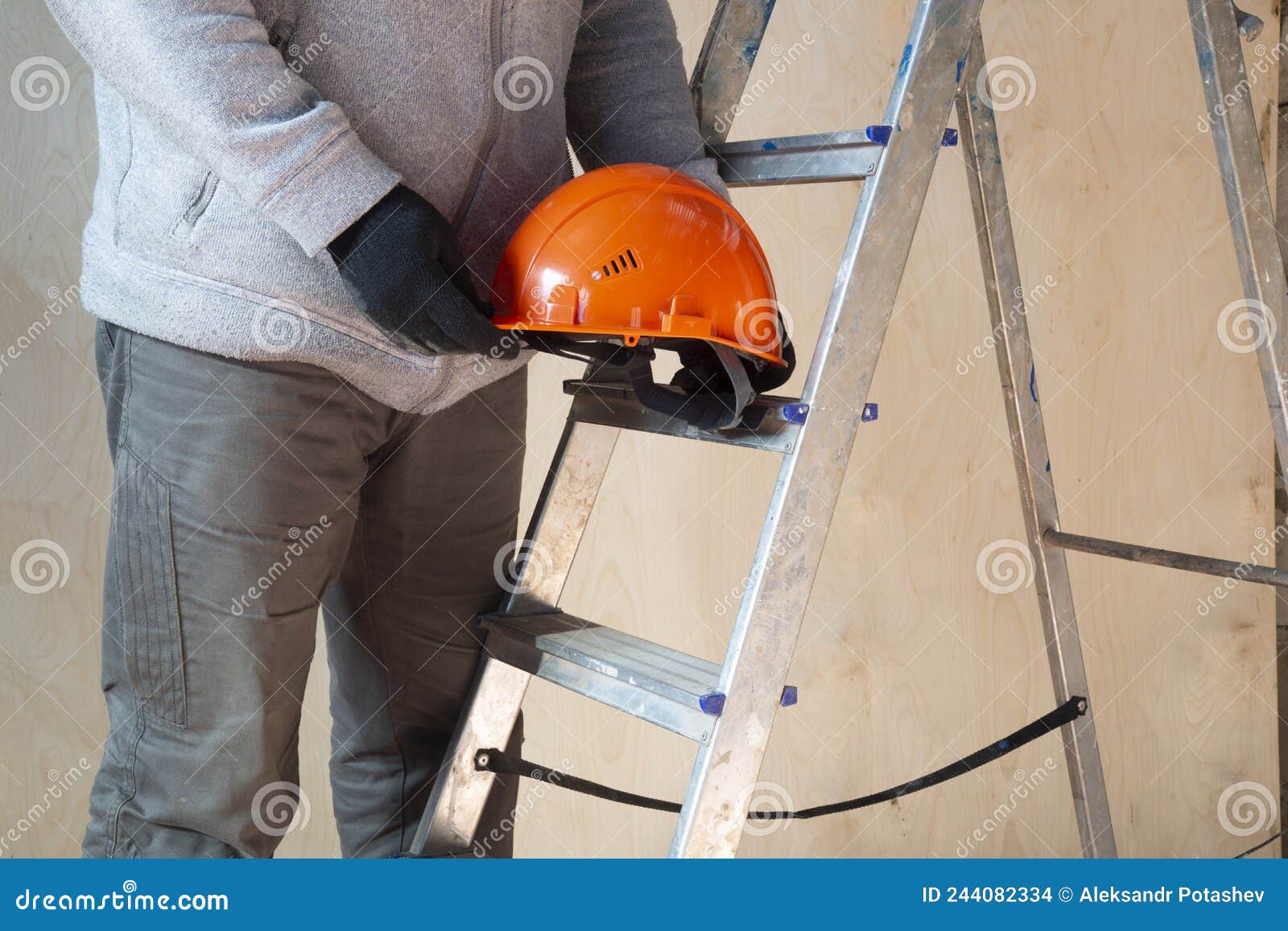 Construction Helmet of Orange Light.Safety during Construction Stock ...