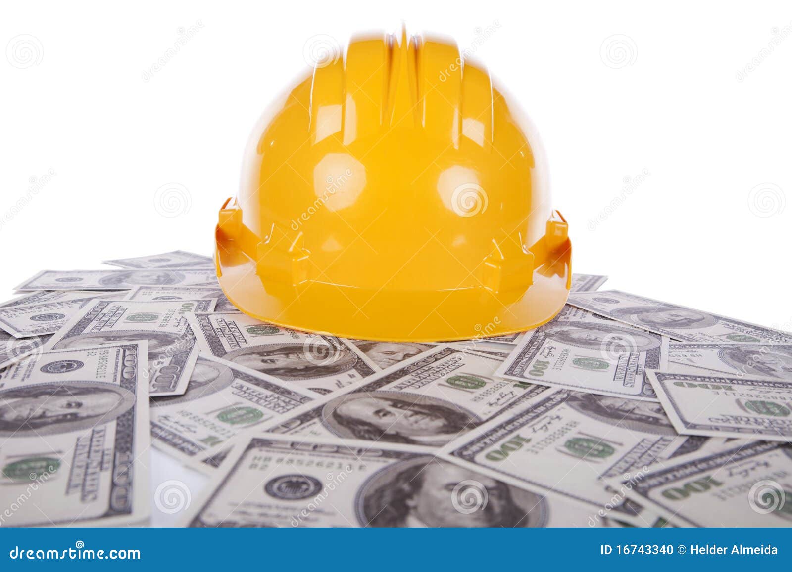 Construction Helmet Over a Lot of Money Stock Photo - Image of credit ...