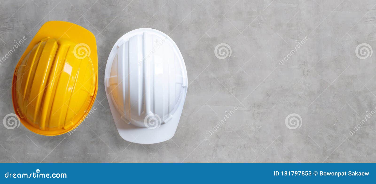 Construction Helmets on Concrete Stock Image - Image of color ...