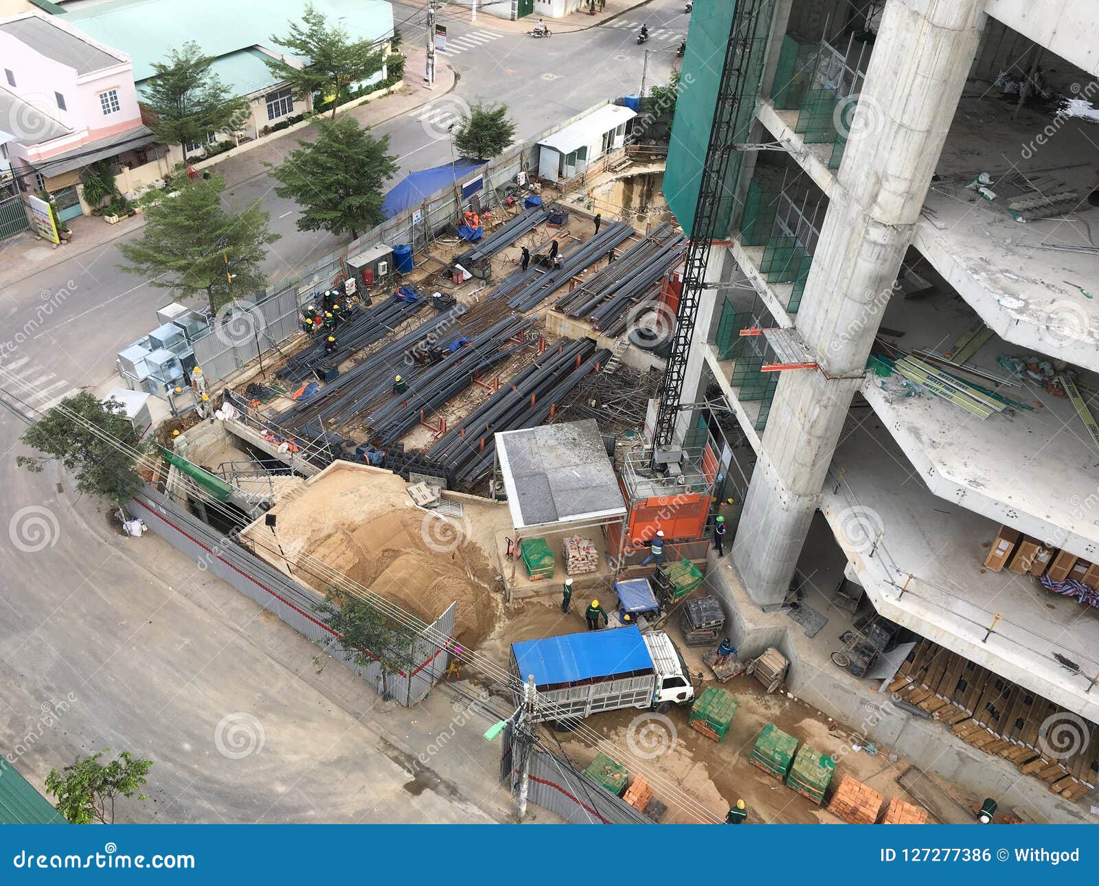 Construction of High Rise Building - Builders at Work Stock Photo ...
