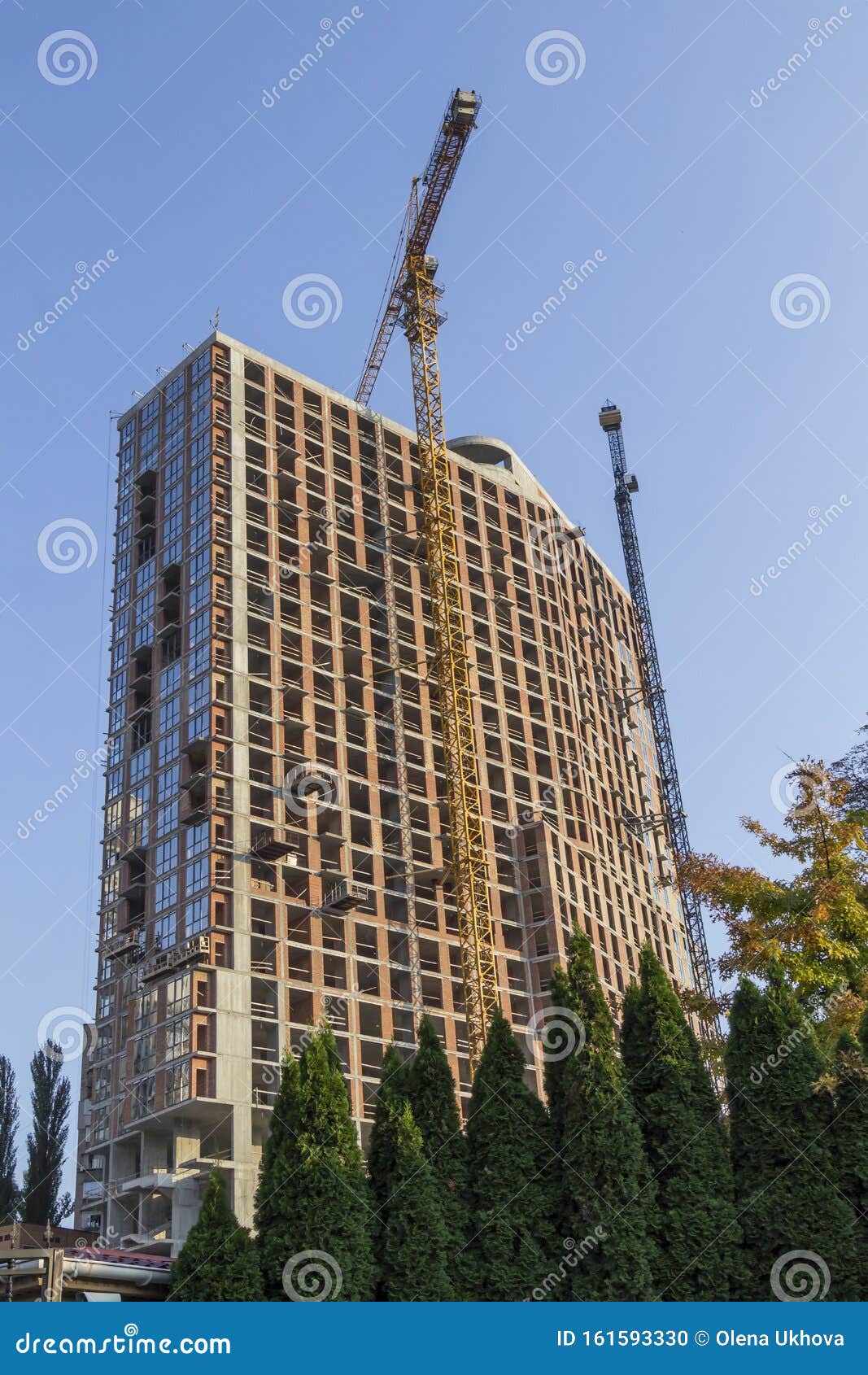 Construction of a High-rise Building, Construction Crane. Blue Sky ...