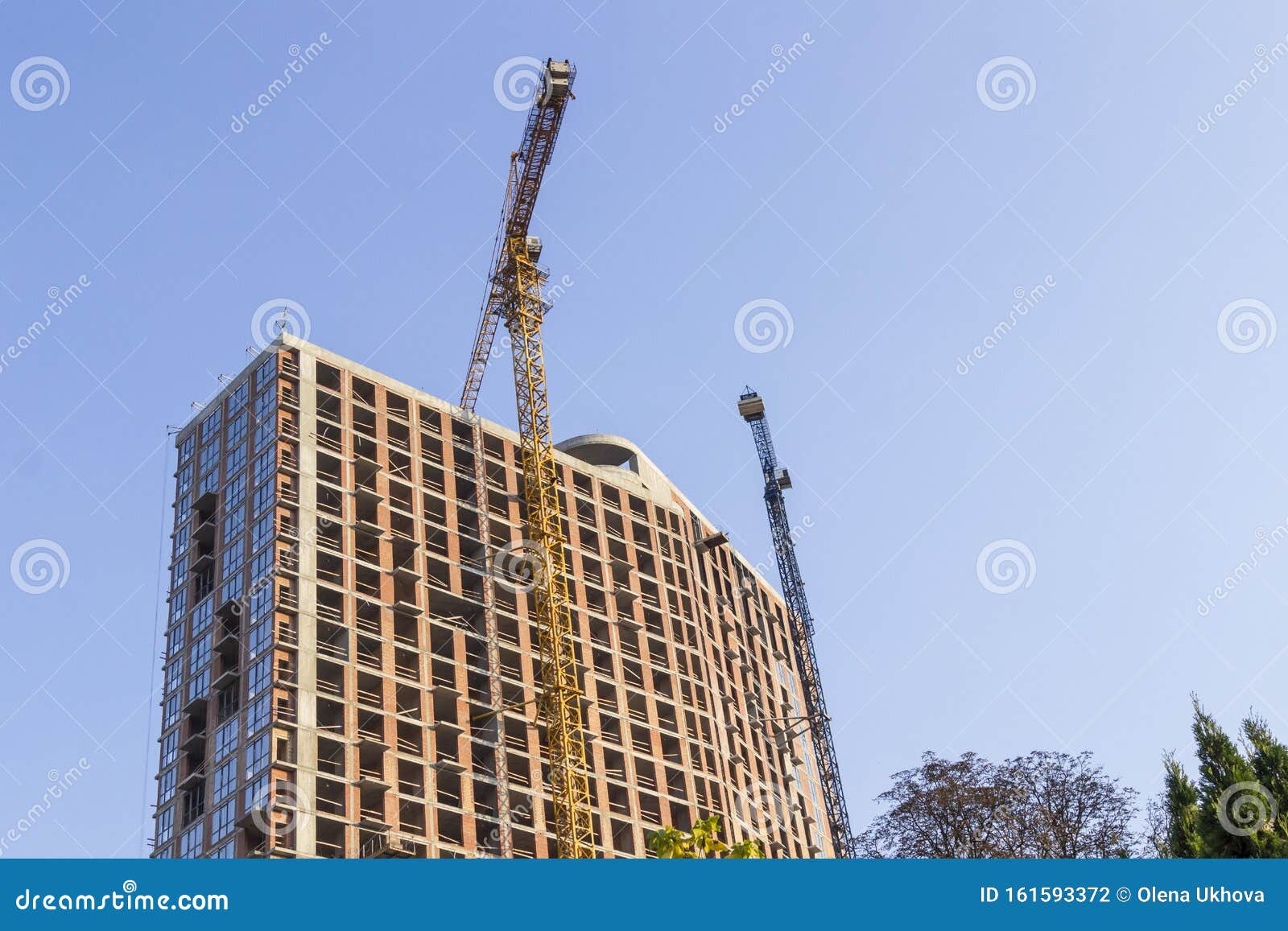 Construction of a High-rise Building, Construction Crane. Blue Sky ...