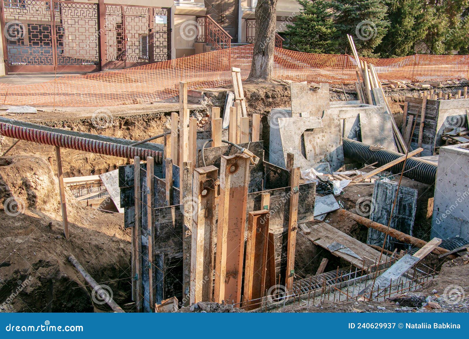 Construction of a High-rise Building. Pouring of Foundation Columns ...