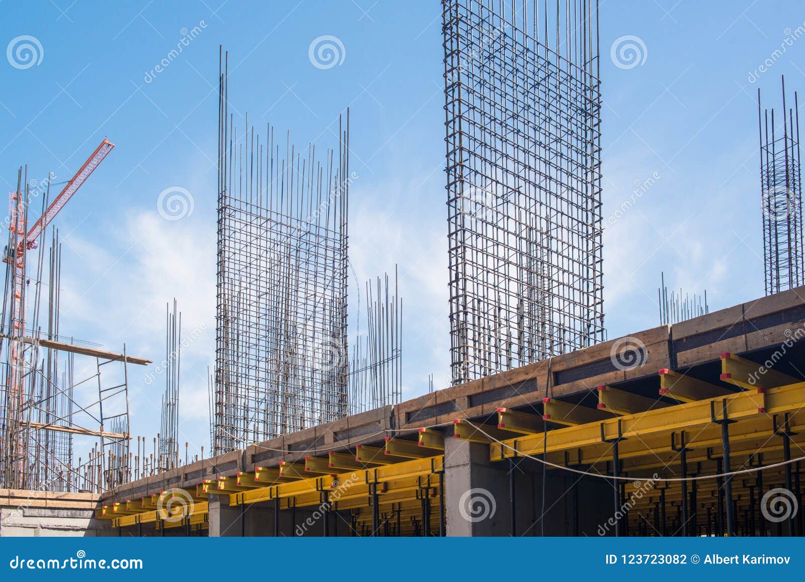 Construction of a High-rise Building Stock Photo - Image of rebar ...