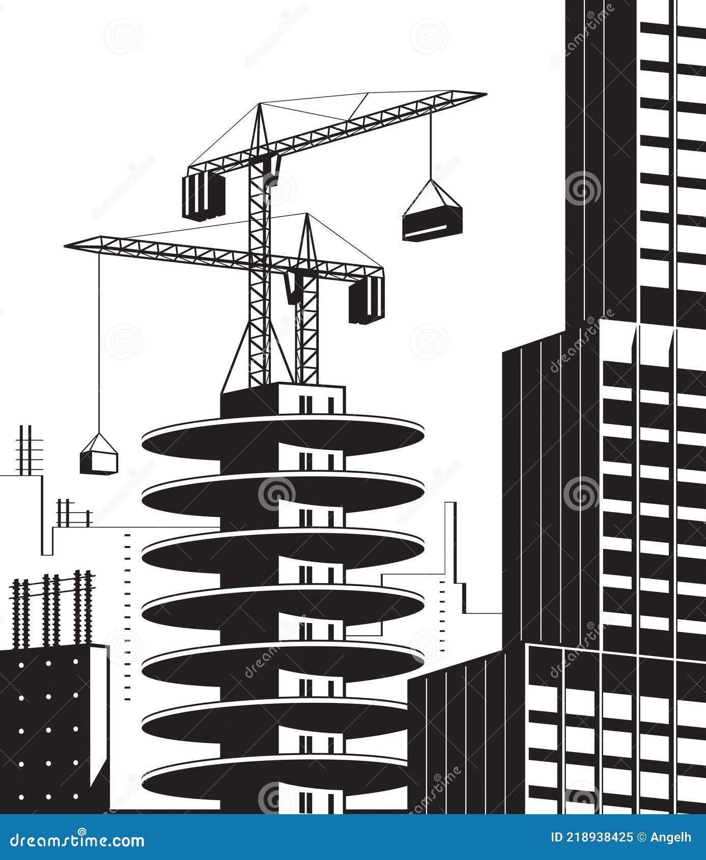 Construction of High Rise Building among Skyscrapers Stock Vector ...