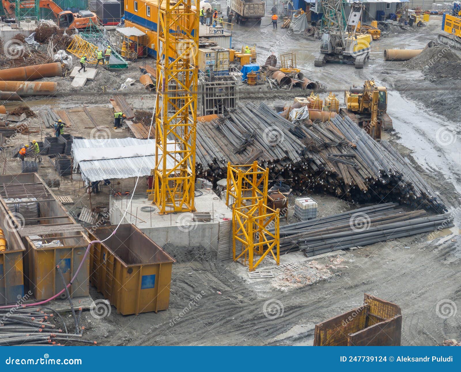 Construction of a High-rise Building. View from Above. Start of ...