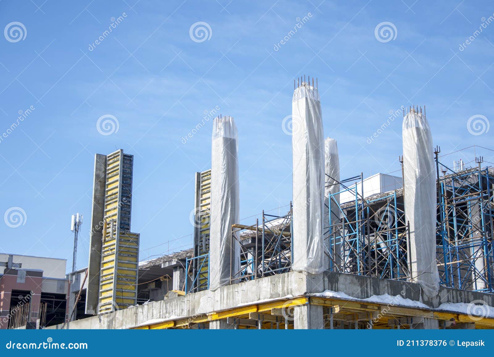 Construction of High-rise Buildings, Concrete Formwork, Rebar Frame ...