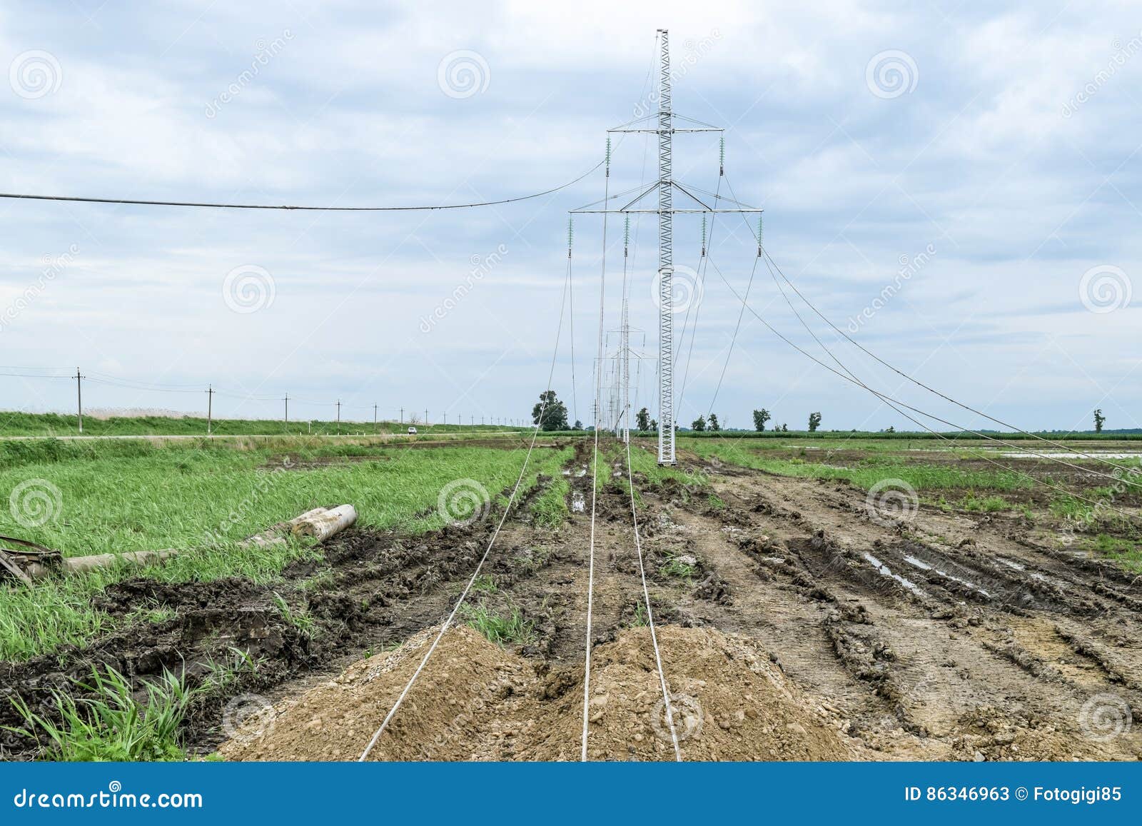 Construction of a High-voltage Power Line. Stock Image - Image of ...