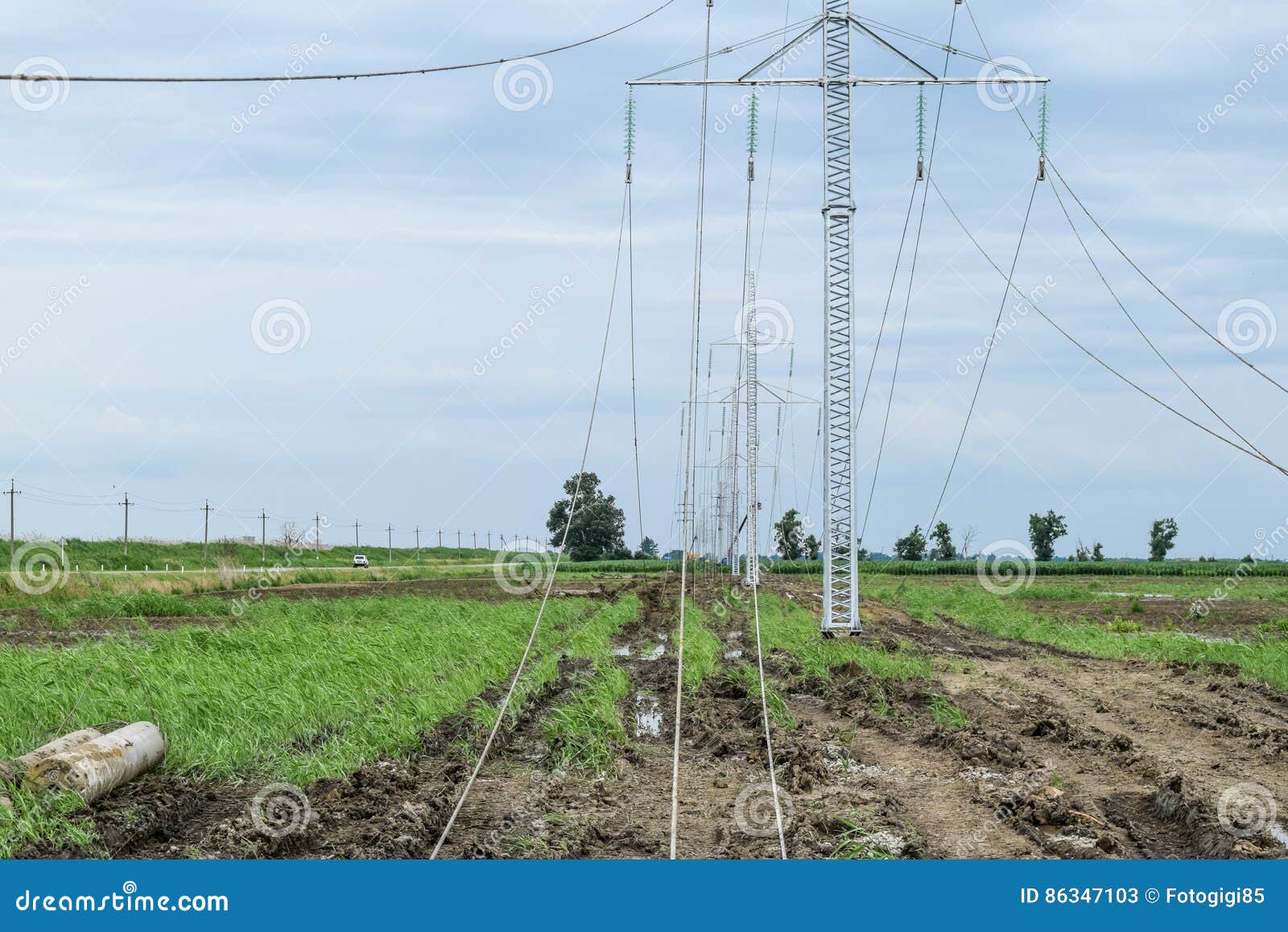 Construction of a High-voltage Power Line. Stock Image - Image of ...