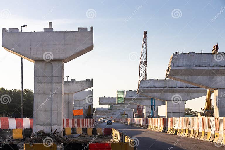 Construction of Highway Overpass Bridge Infrastructure in Progress with ...