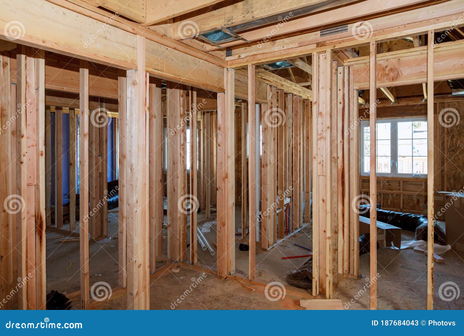 Construction Home Framing on Residential Beam Framework Wooden New ...