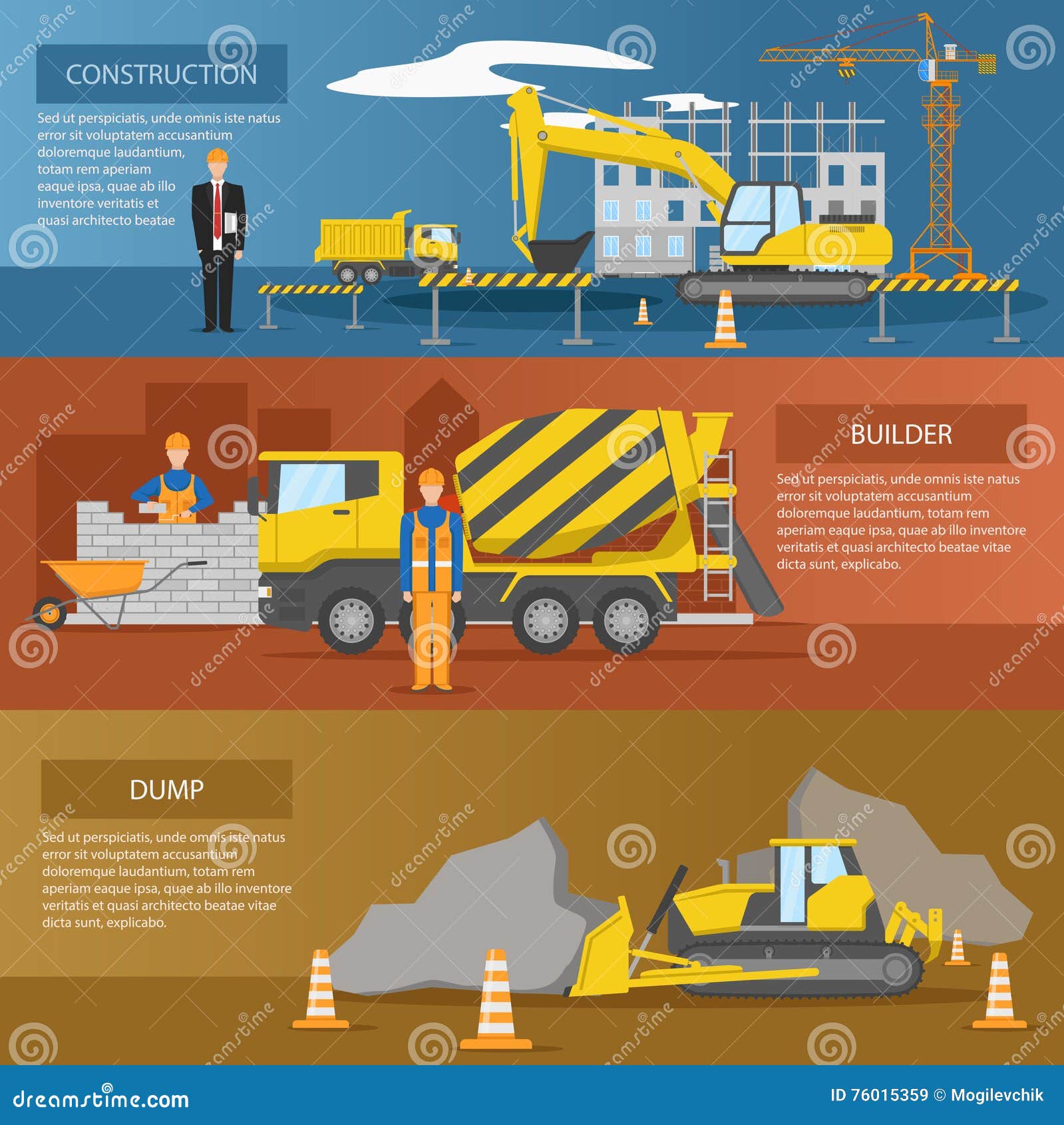 Construction Horizontal Banners Set Stock Vector - Illustration of ...