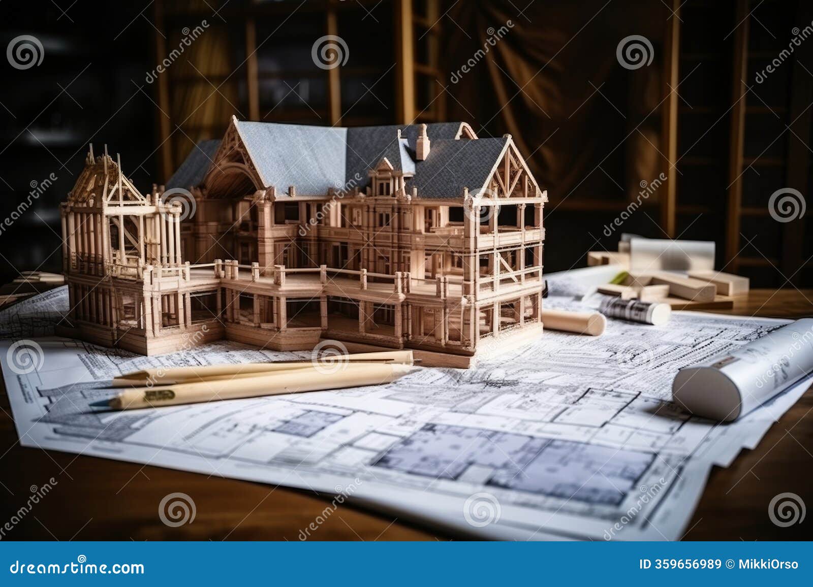 Construction of House on Blueprints - Building Project and Architecture ...