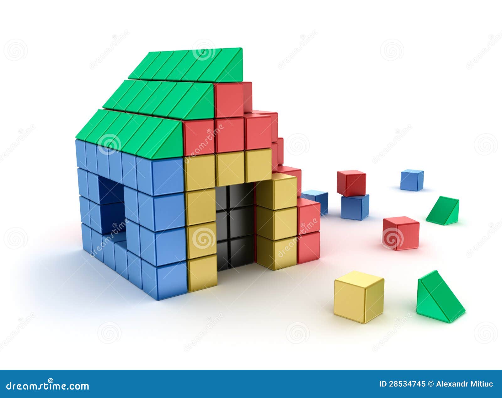 Construction of House from Children S Blocks. on White Stock ...