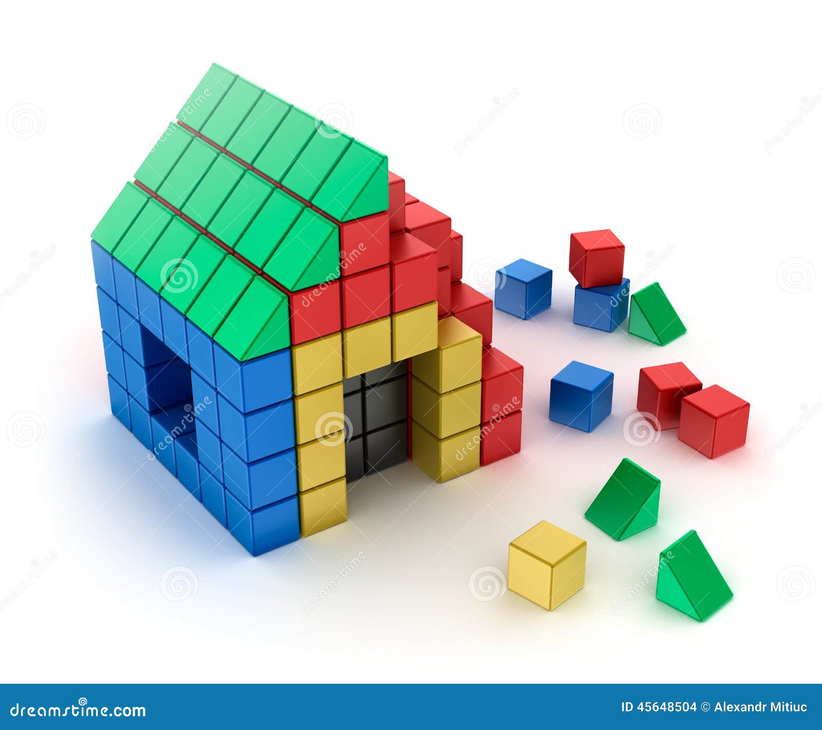 Construction of House from Children S Blocks. on White Stock ...