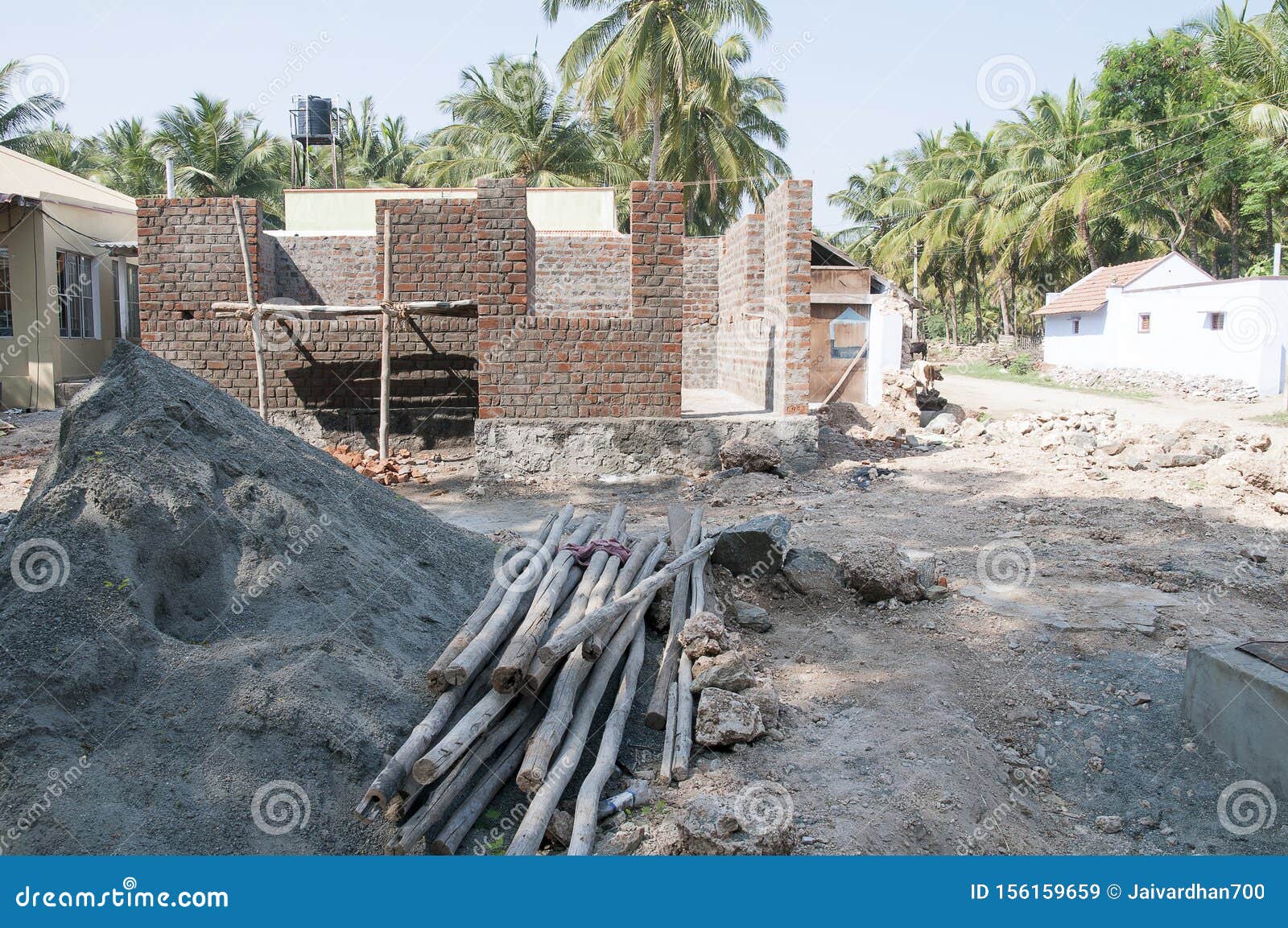 Construction of a House in India Stock Image - Image of home, site ...