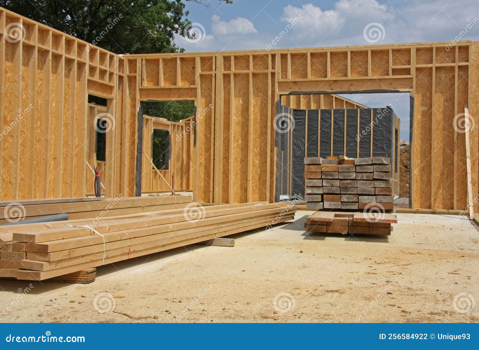 Construction of a House in Wood Panels Stock Photo - Image of site ...