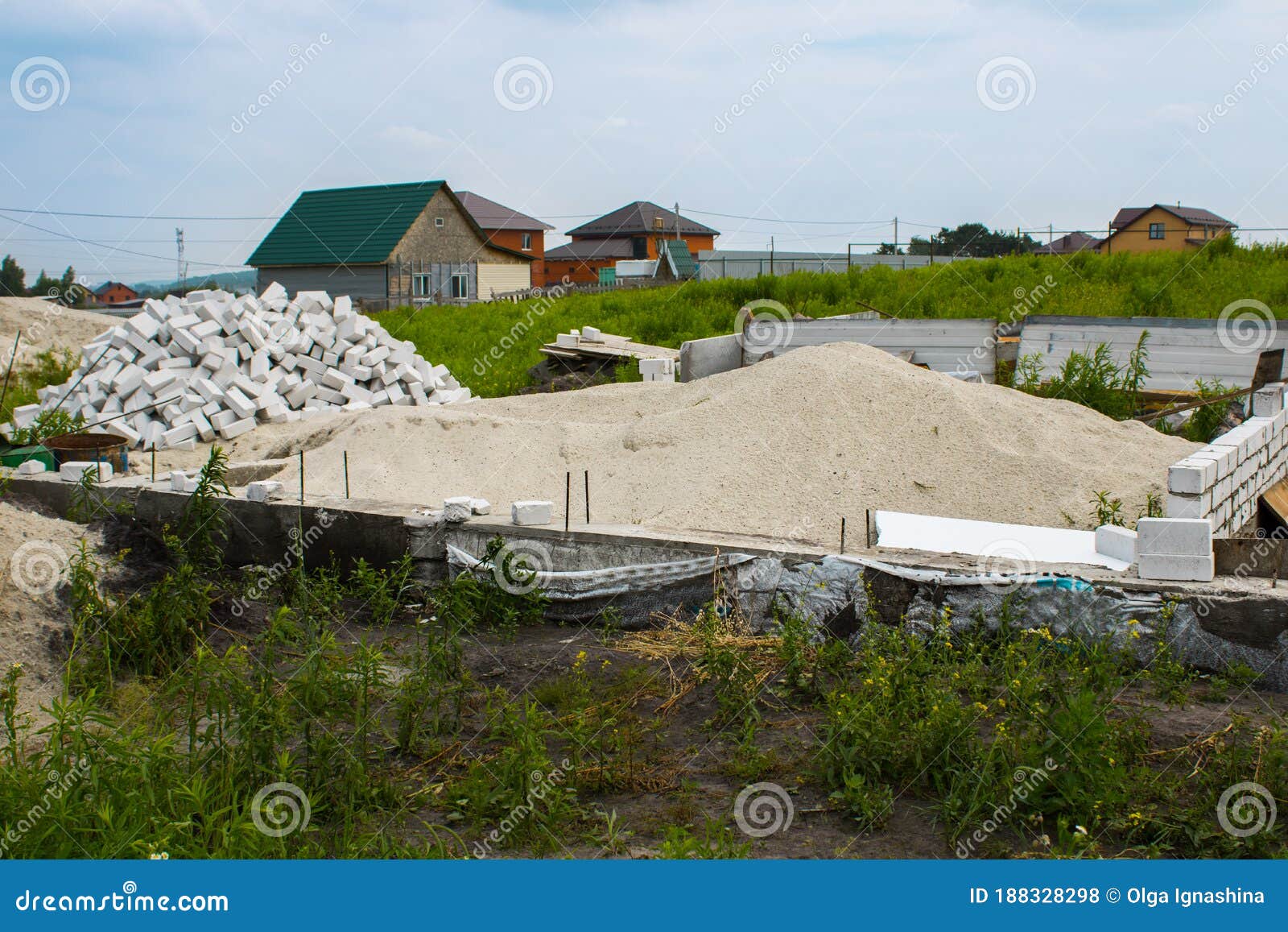 Construction Site, Foundation with Sand Stock Photo - Image of metal ...