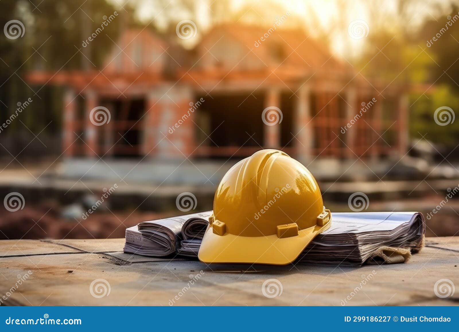 Construction House. Repair Work. Drawings for Building and Helmet Stock ...