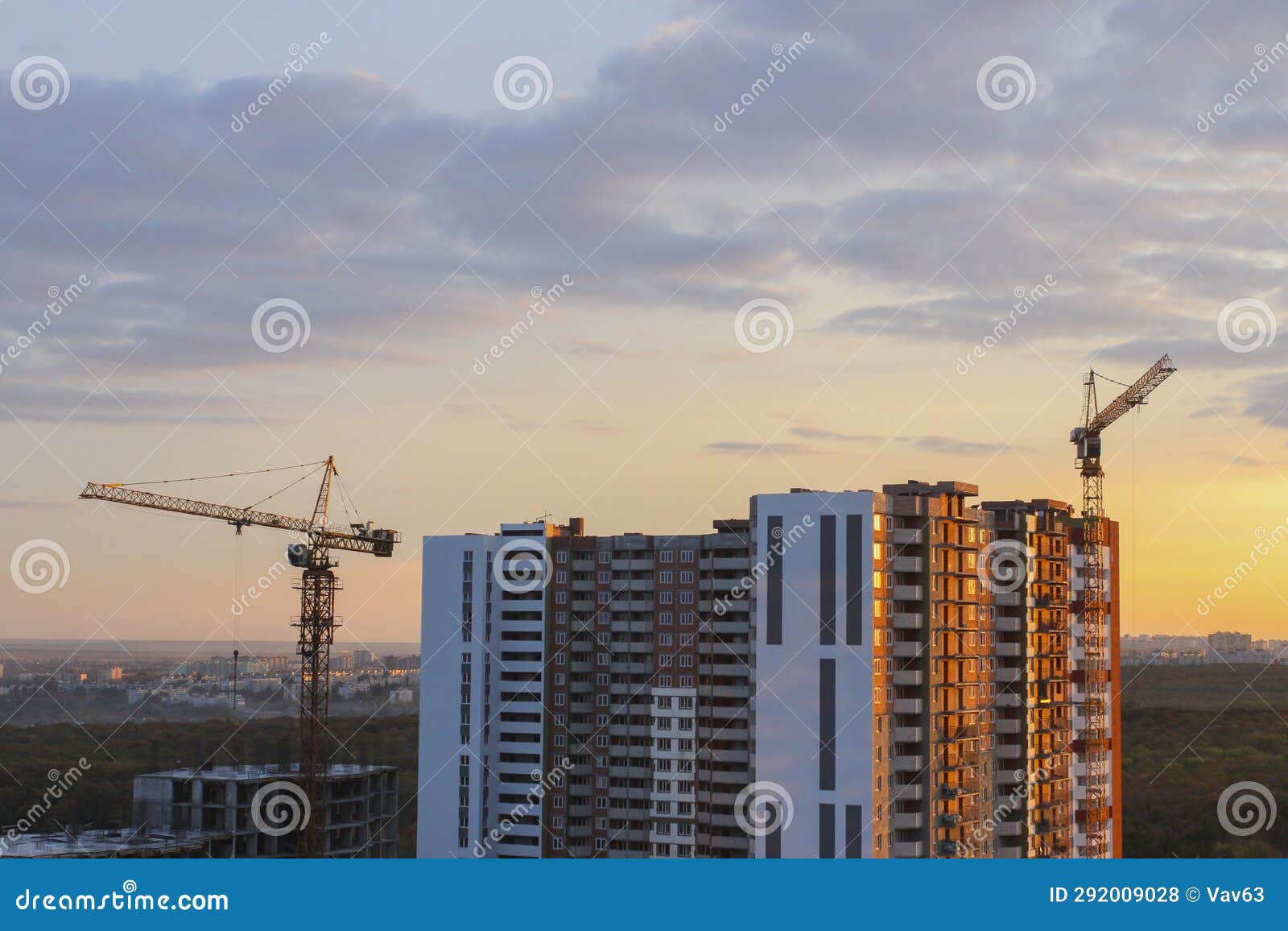 Construction of houses stock photo. Image of apartment - 292009028