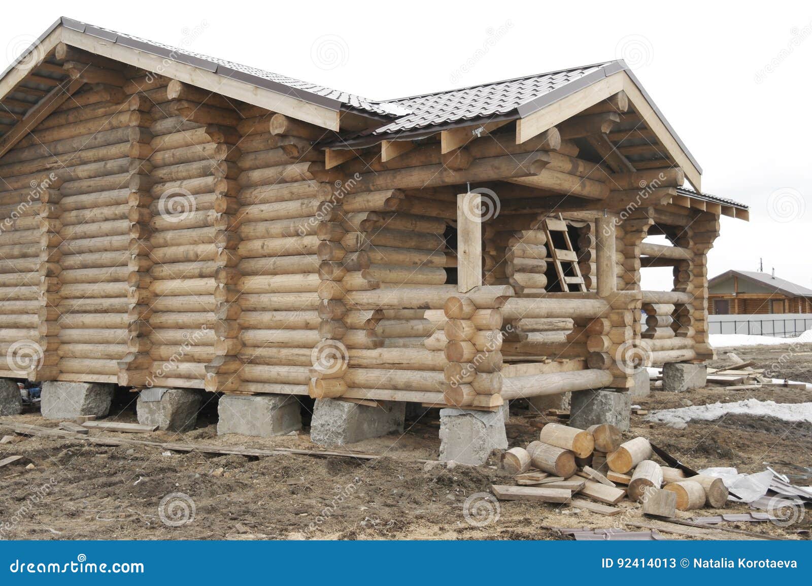 Construction of Houses of Timber Stock Image - Image of countryside ...