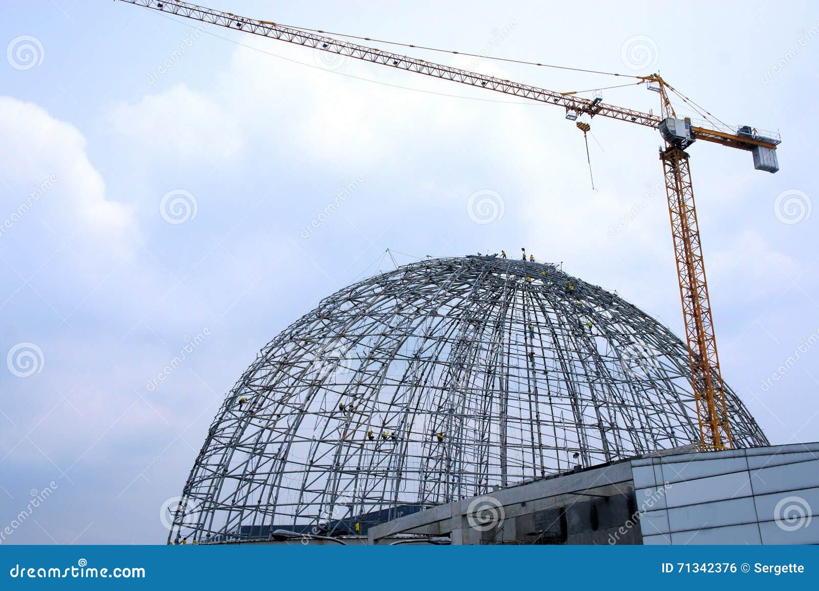 Construction of the Huge Dome . People Working on Top Stock Photo ...