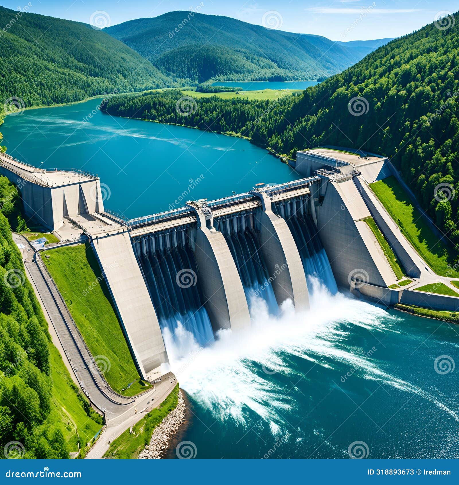 Construction of a Hydroelectric Dam on a River, Aerial View Stock ...
