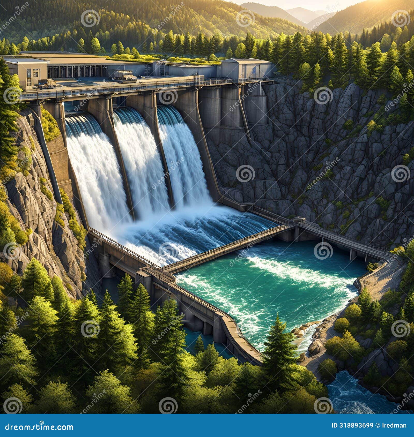 Construction of a Hydroelectric Dam on a River, Aerial View Stock ...