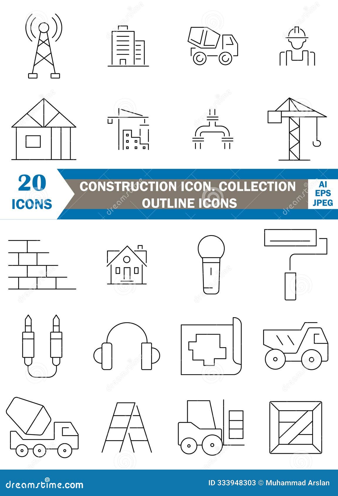 Construction Icon. Collection of Construction Outline Icons Vector ...