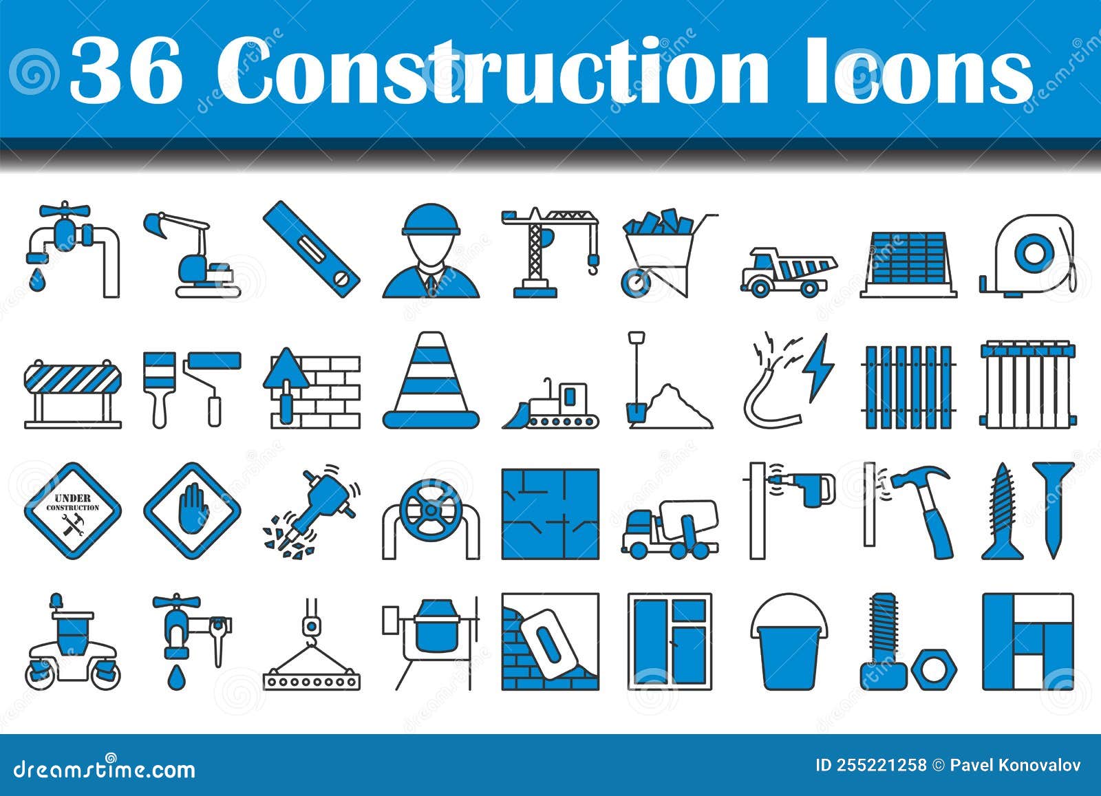 Construction Icon Set stock vector. Illustration of brick - 255221258