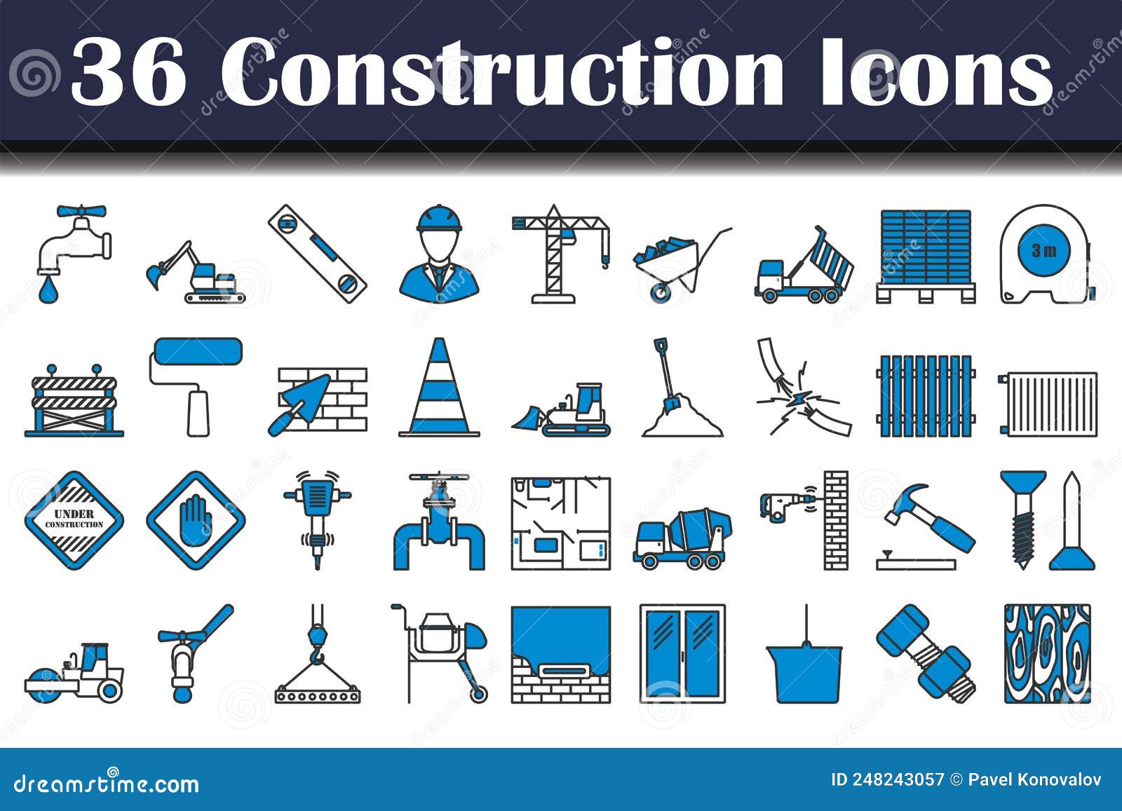 Construction Icon Set stock vector. Illustration of helmet - 248243057