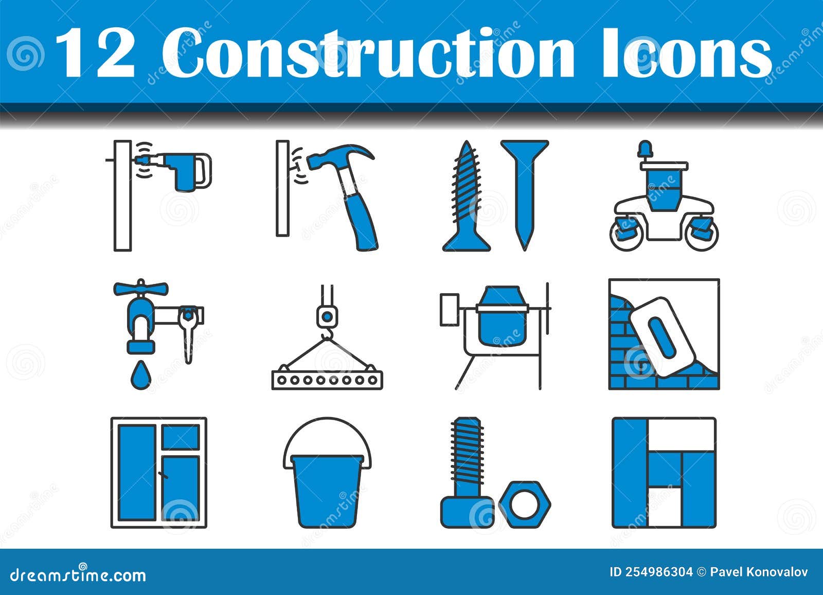 Construction Icon Set stock vector. Illustration of asphalt - 254986304