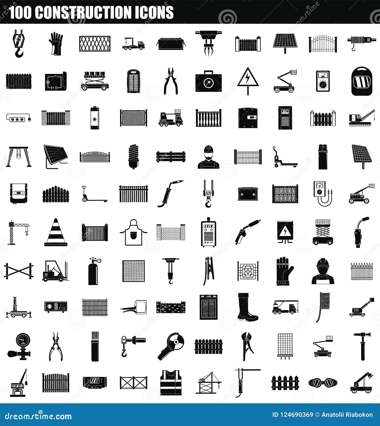 100 Construction Icon Set, Simple Style Stock Illustration ...
