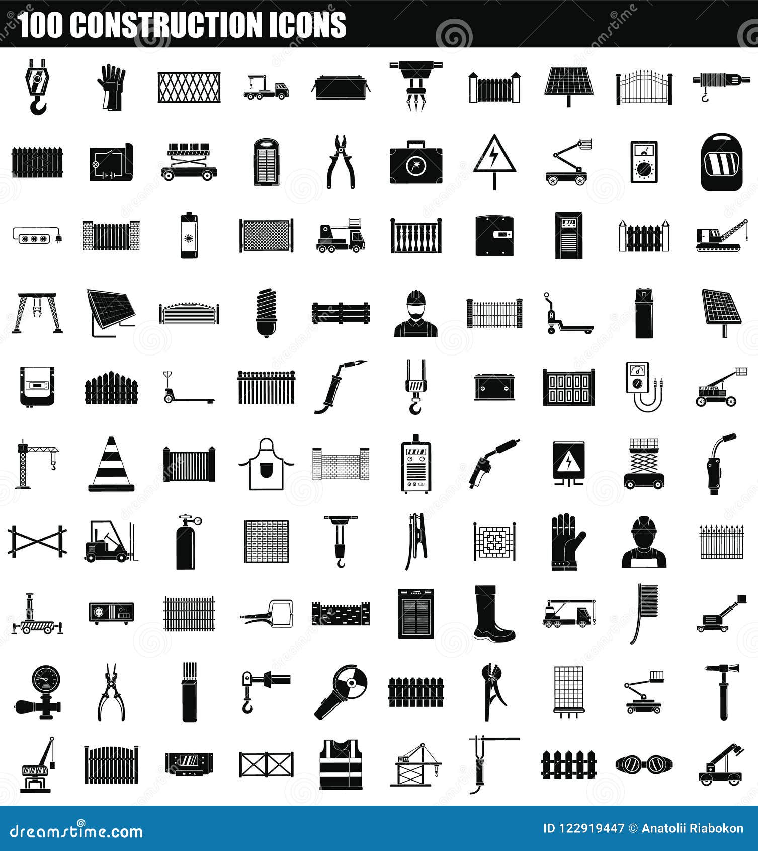 100 Construction Icon Set, Simple Style Stock Vector - Illustration of ...