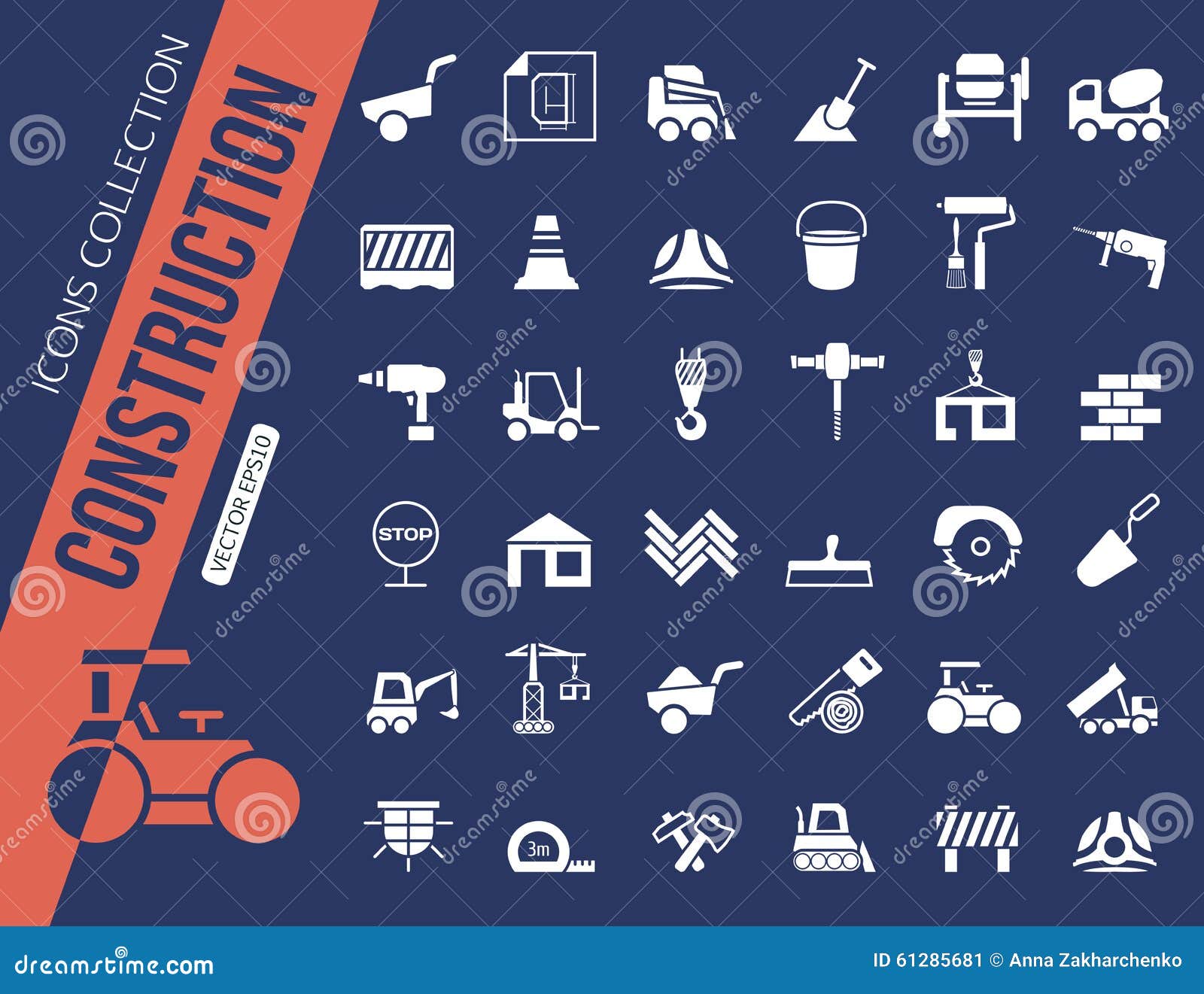 Construction Icons Collection Stock Vector - Illustration of flat, pail ...