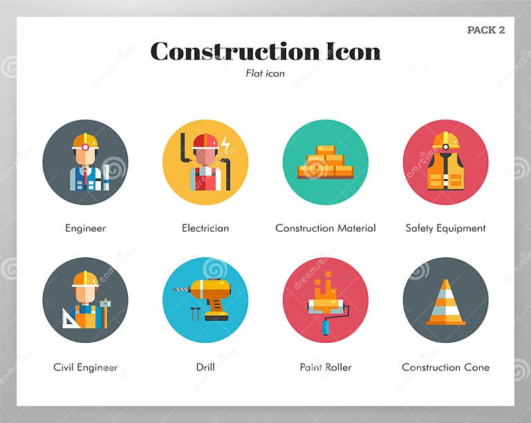 Construction Icons Flat Pack Stock Vector - Illustration of industrial ...