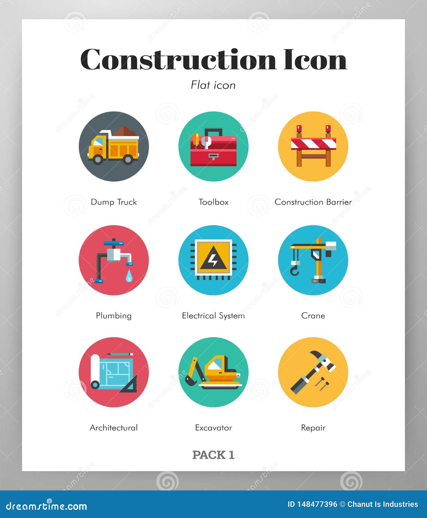 Construction Icons Flat Pack Stock Vector - Illustration of industry ...