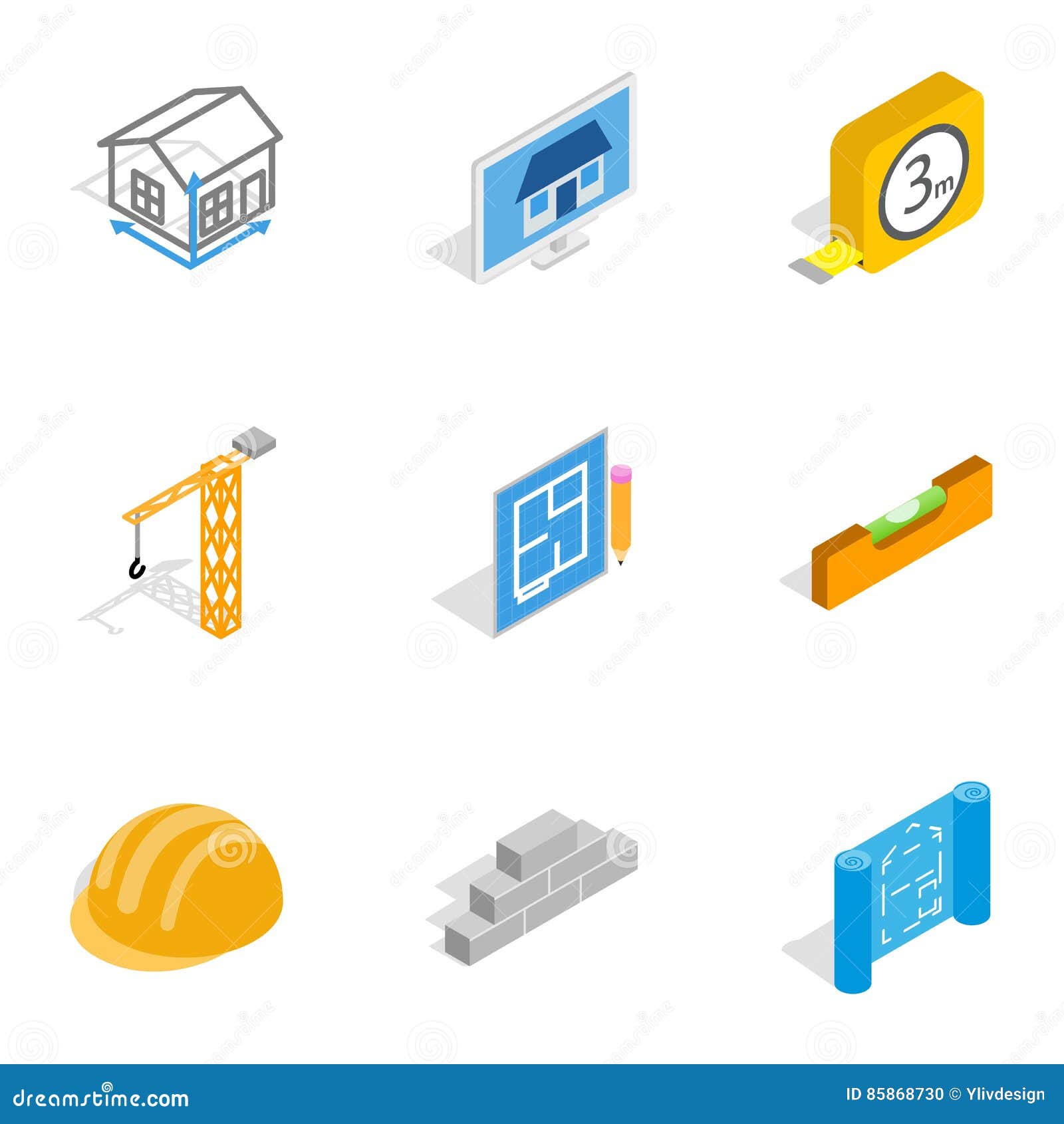 Construction Icons, Isometric 3d Style Stock Vector - Illustration of ...