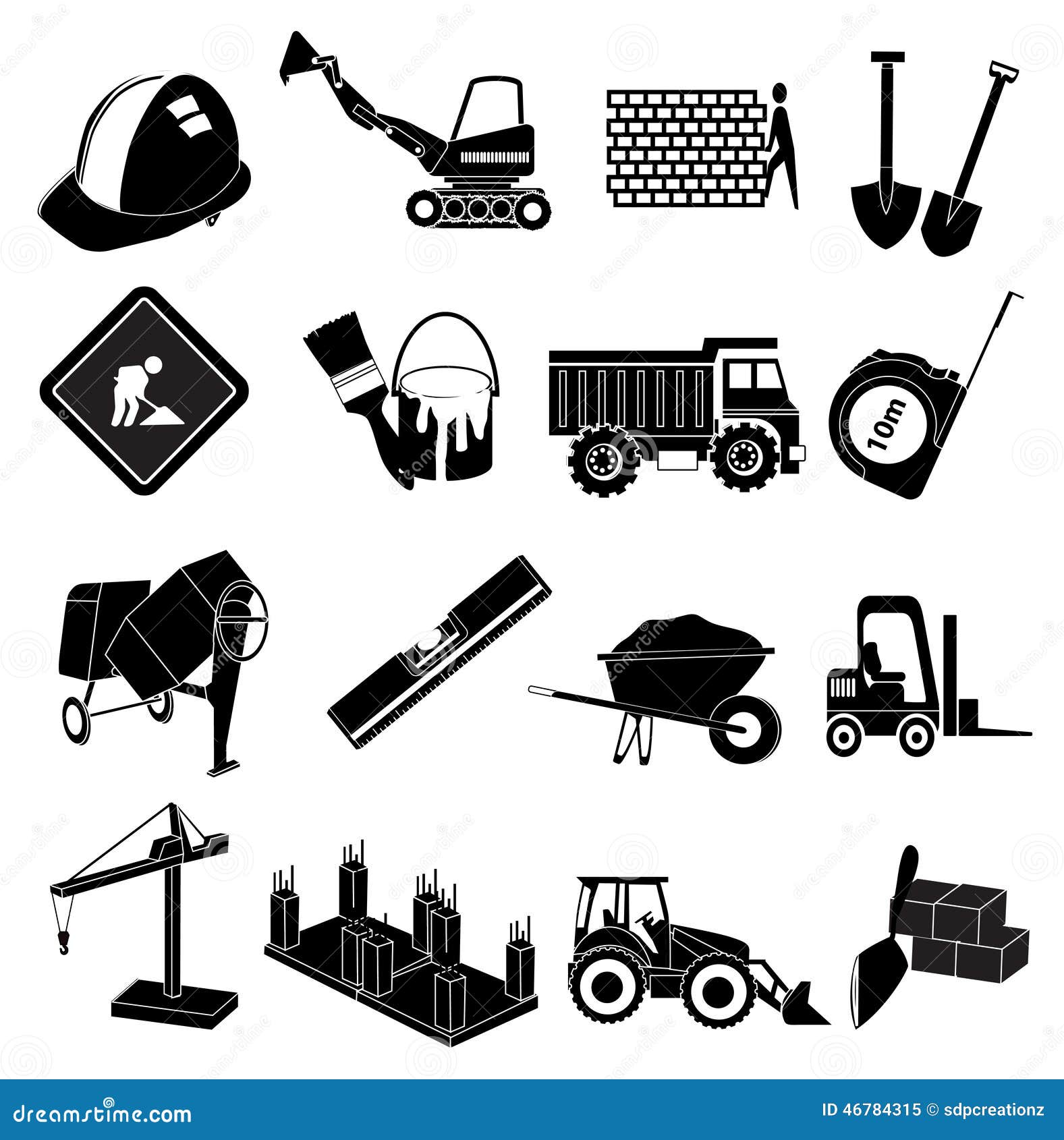 Construction icons set stock vector. Illustration of icon - 46784315