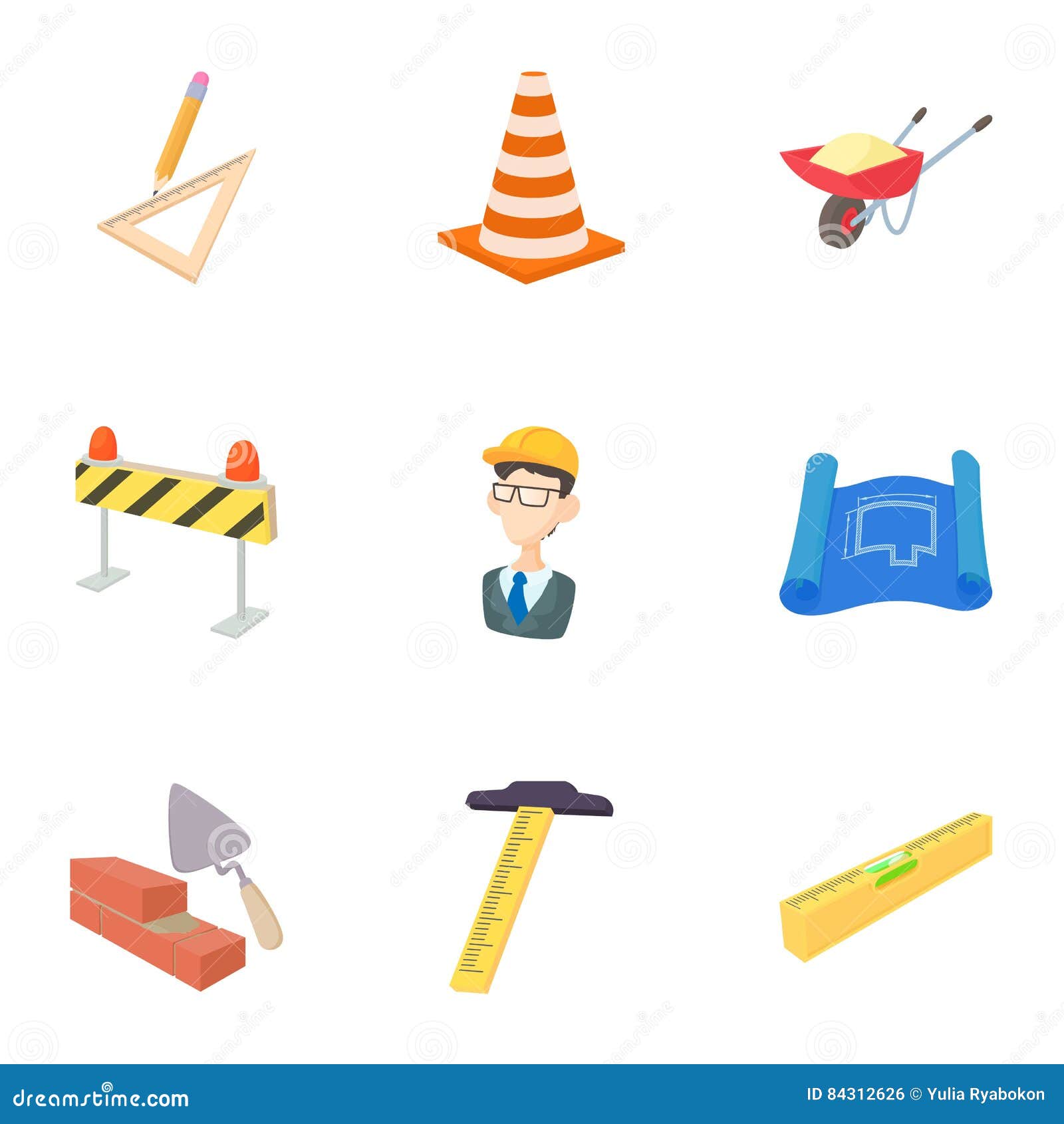 Construction Icons Set, Cartoon Style Stock Vector - Illustration of ...