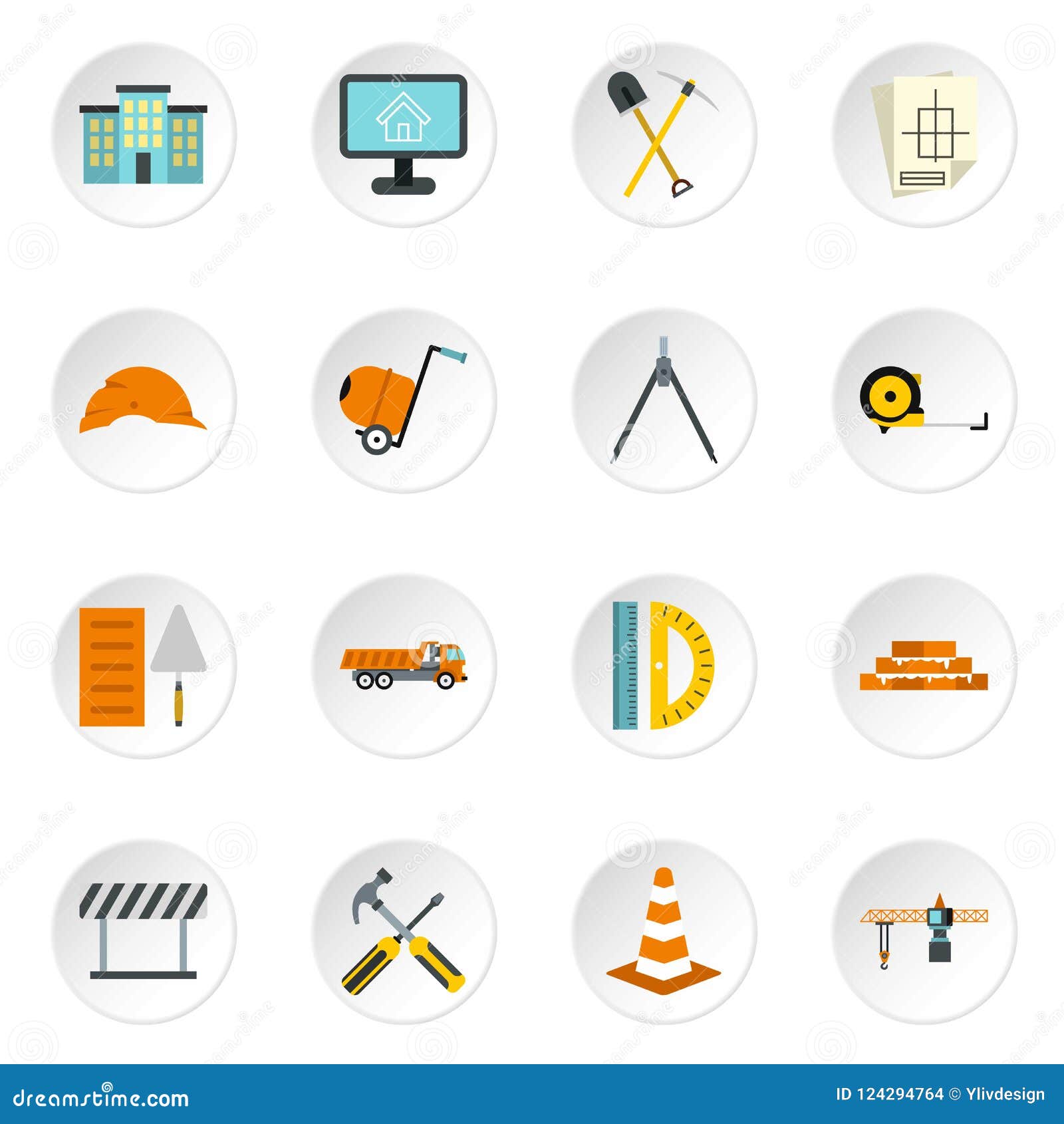 Construction Icons Set, Flat Style Stock Illustration - Illustration of ...