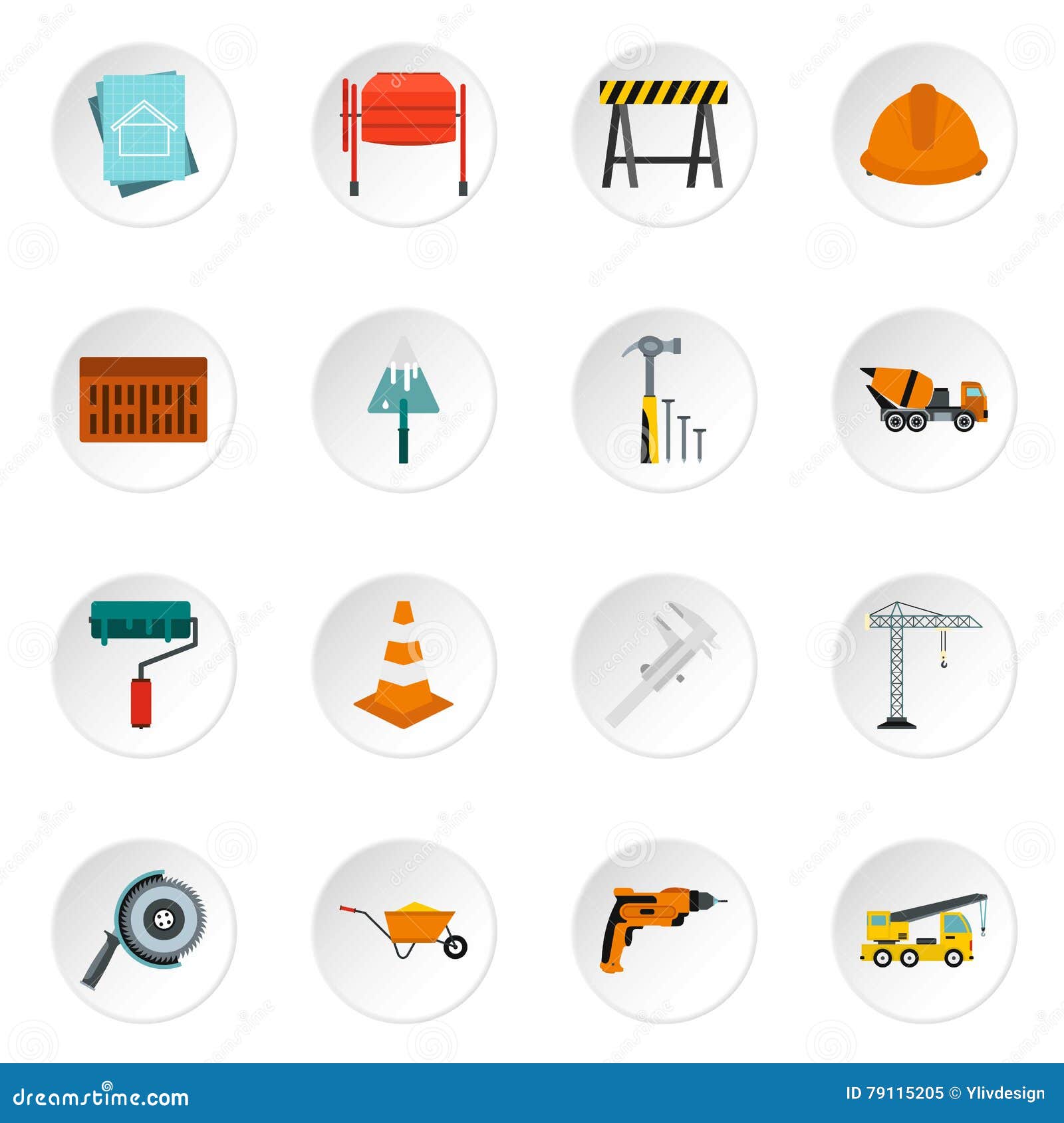 Construction Icons Set, Flat Style Stock Vector - Illustration of brick ...
