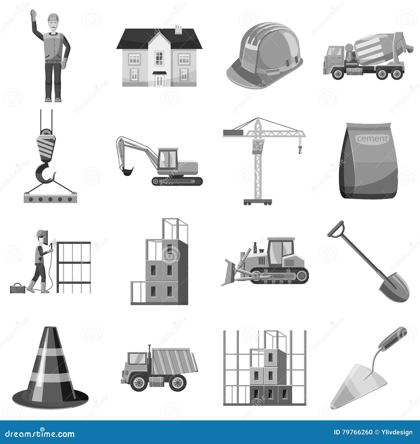 Construction Icons Set, Gray Monochrome Style Stock Vector ...