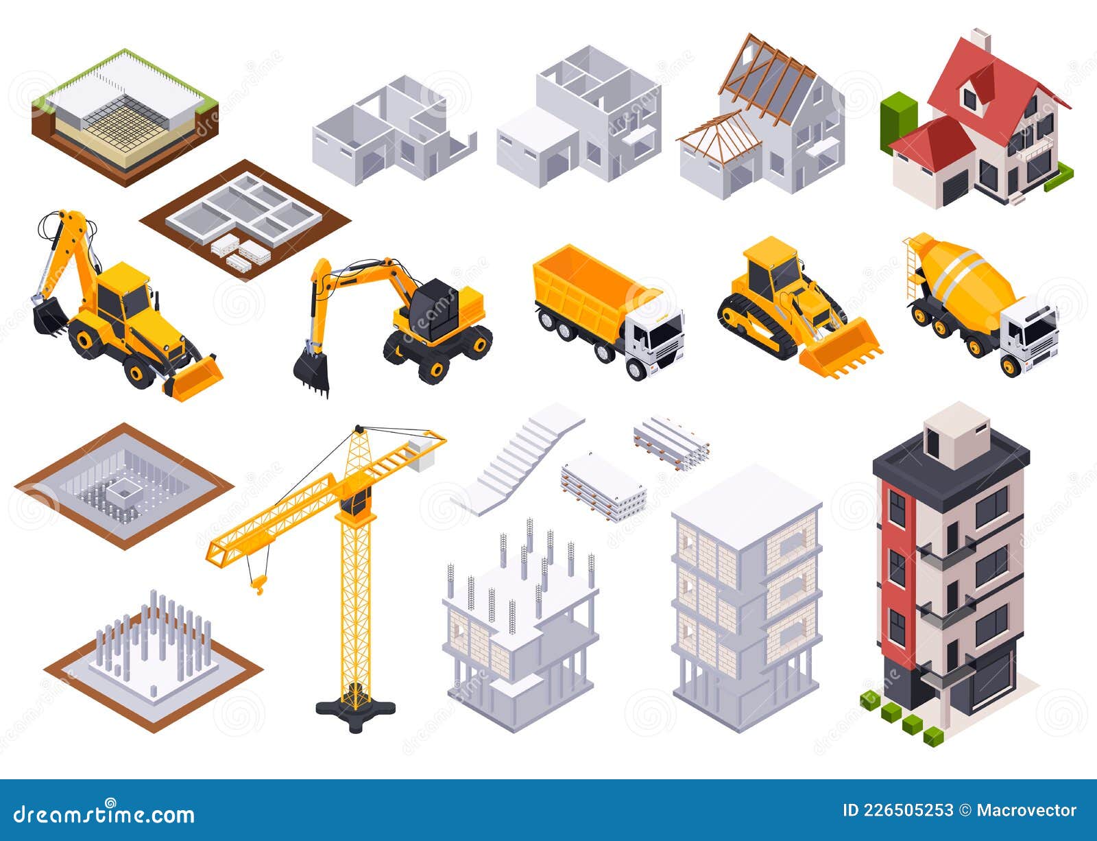 Construction Icons Set stock vector. Illustration of machines - 226505253