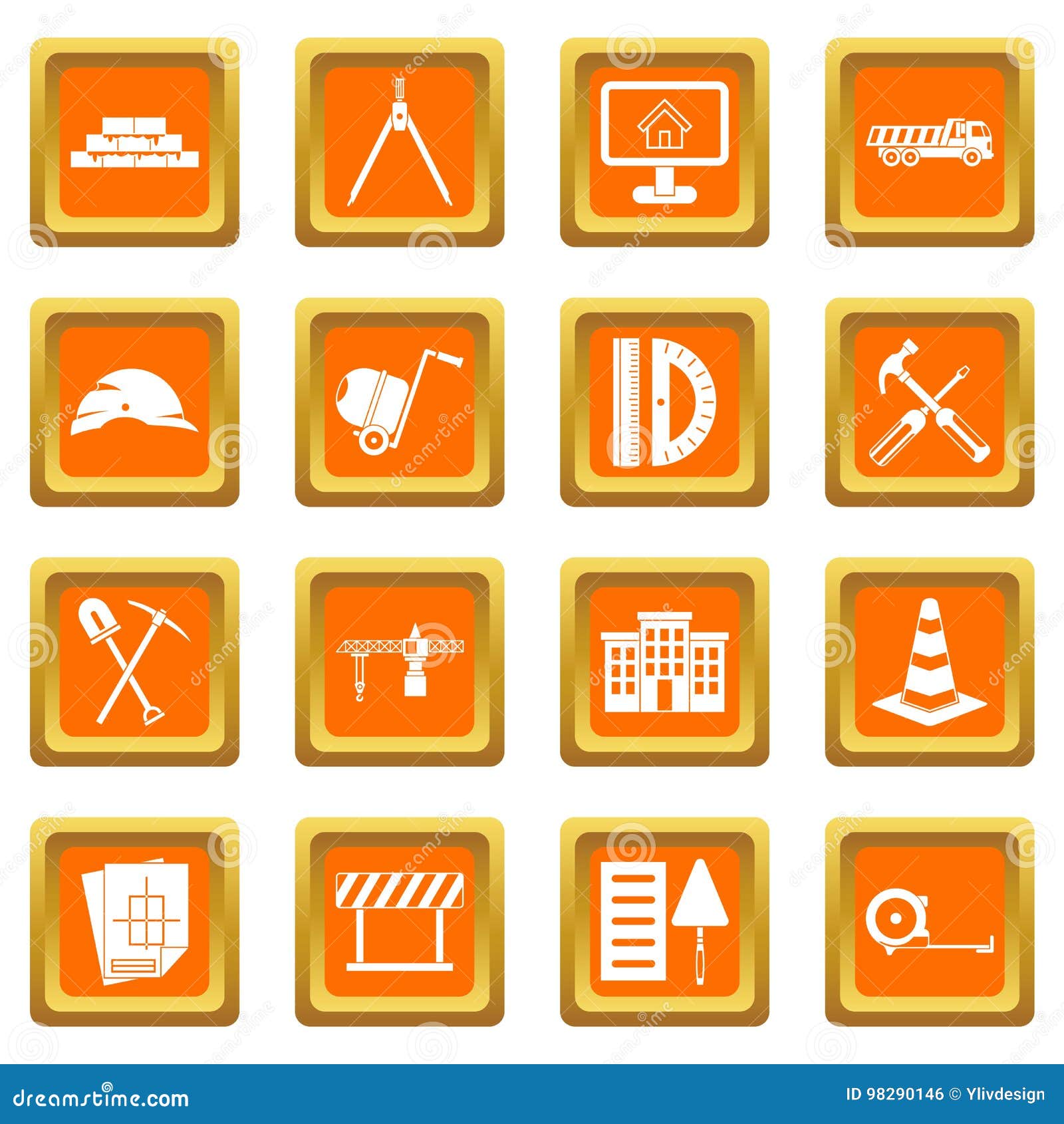 Construction Icons Set Orange Stock Vector - Illustration of repair ...