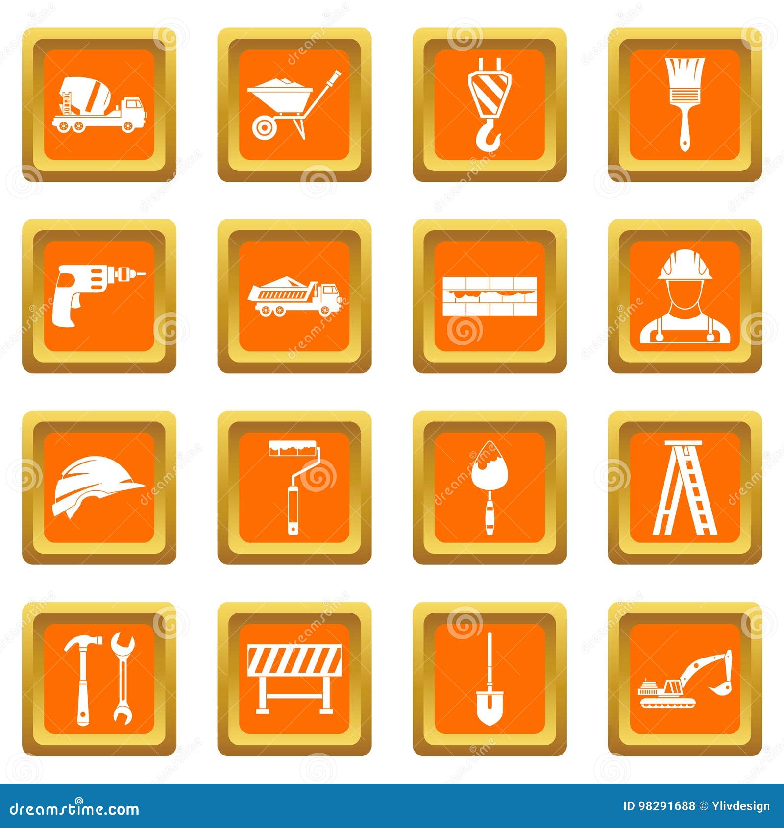 Construction Icons Set Orange Stock Vector - Illustration of ...