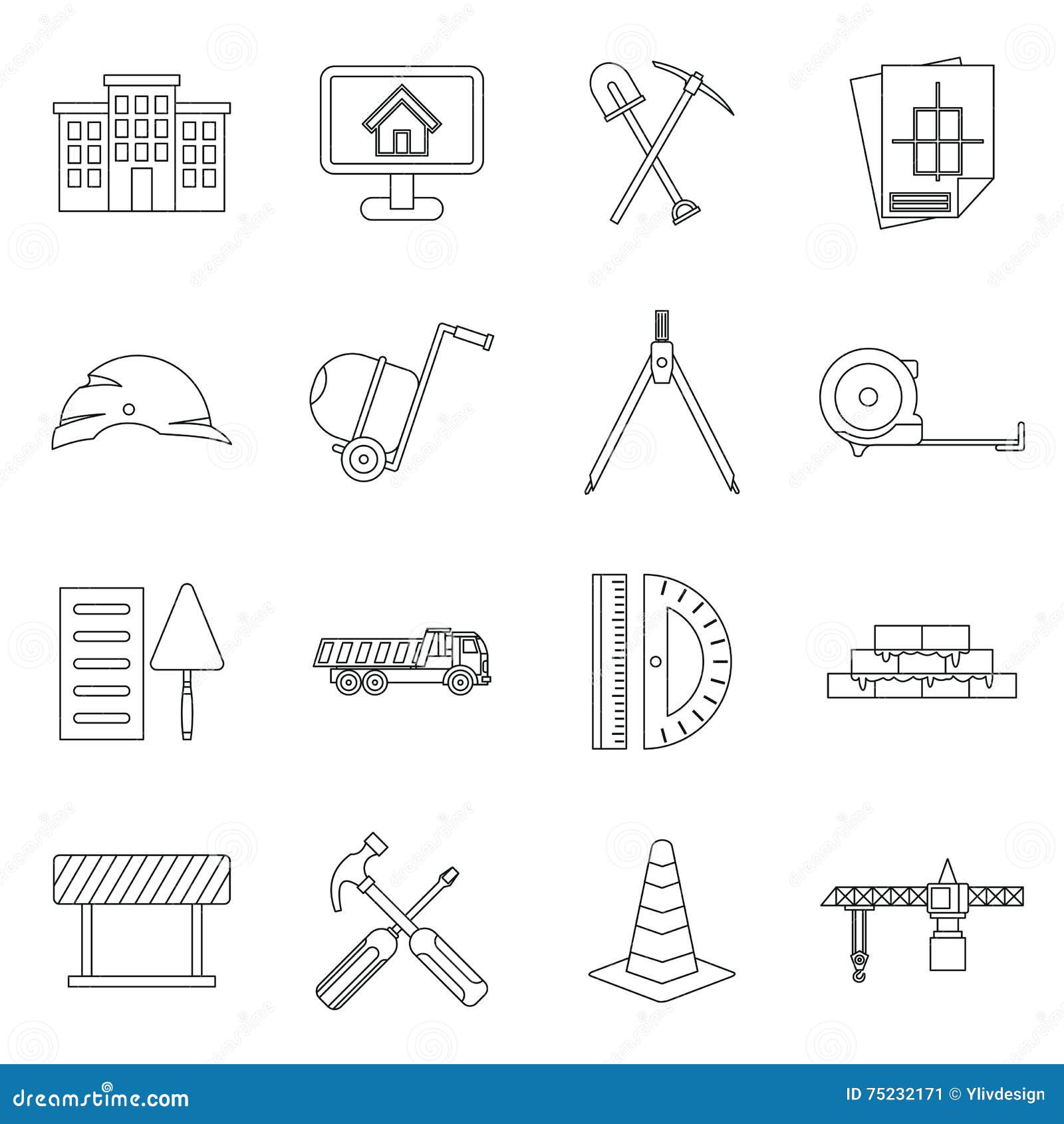 Construction Icons Set, Outline Style Stock Vector - Illustration of ...